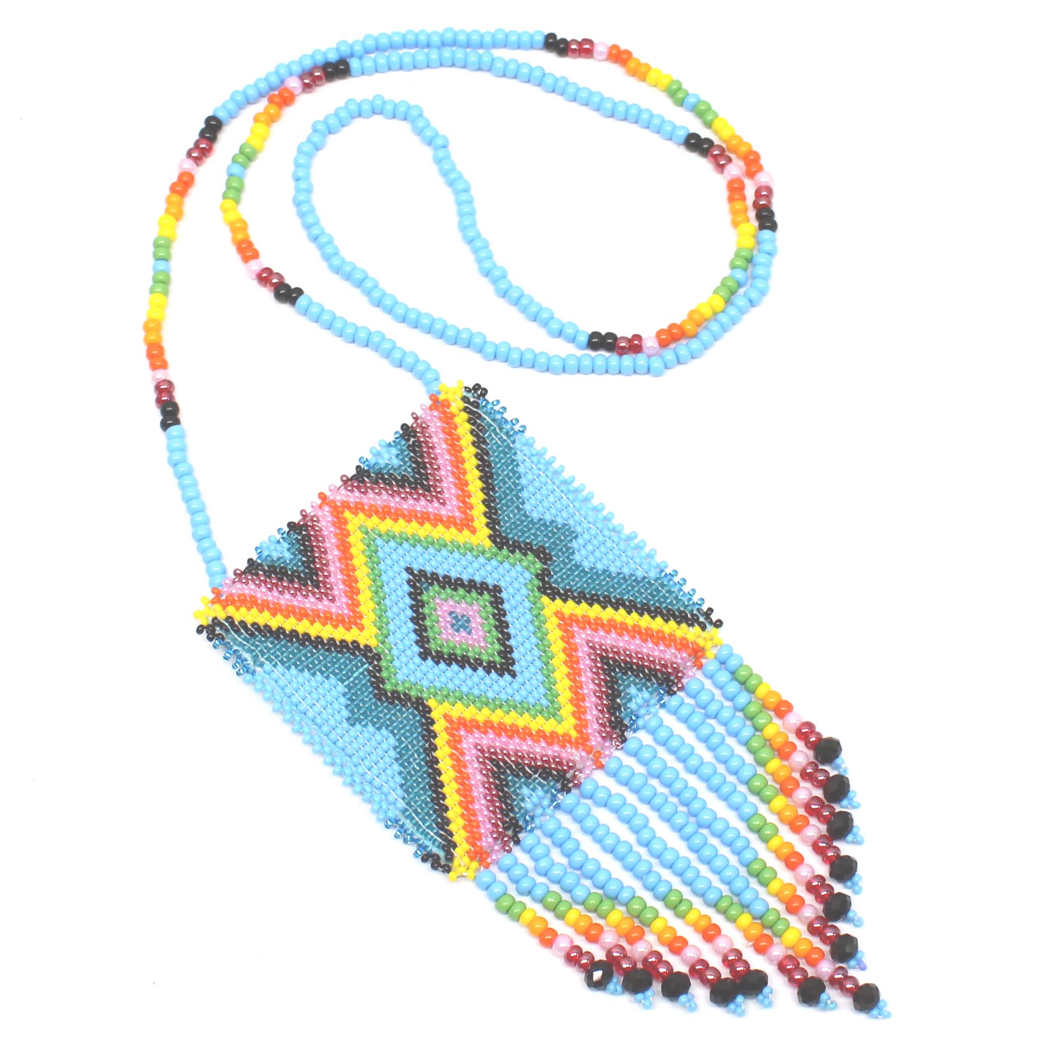 Handmade beaded Cyan Blue Aztec pendant necklace set - WholesaleBeaded.com