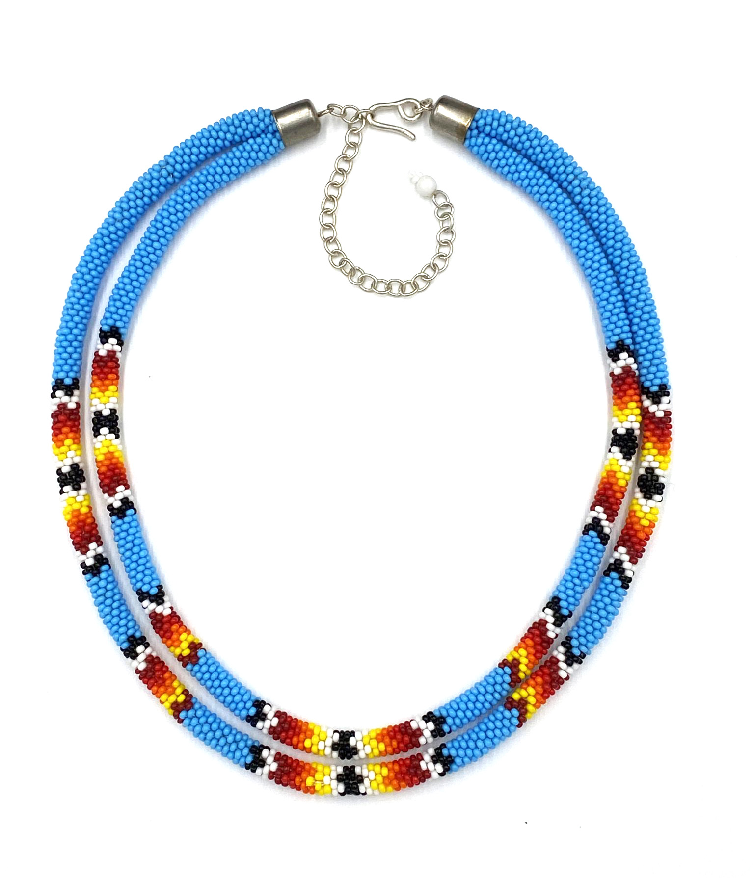 Native American Style Beaded Double Strand Rope Necklace - Cyan Blue ...